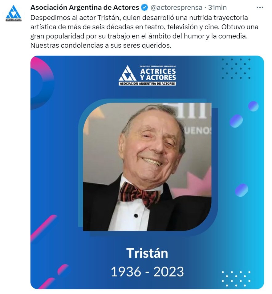 Murió Tristán. El actor tenía 86 años. - PuntoSeguido.com.ar